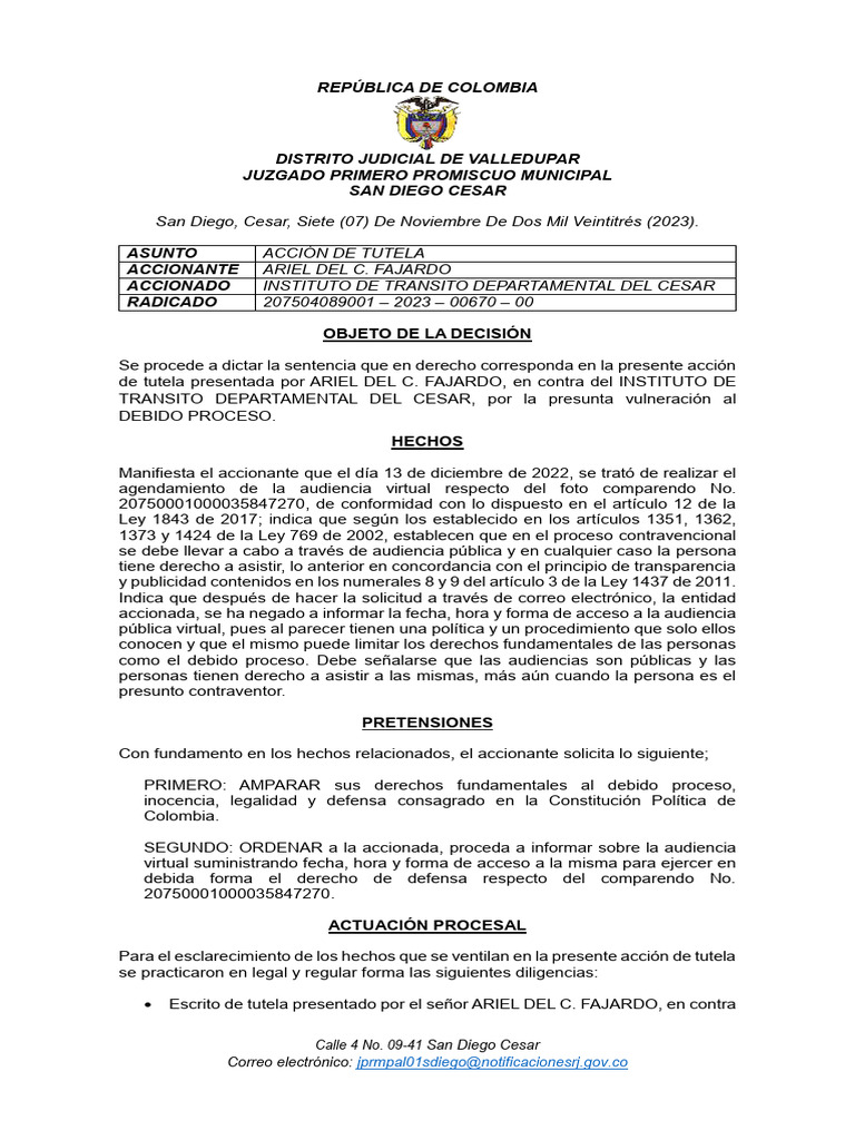 05sentencia 2023 - 00670 | PDF | Debido al proceso | Justicia