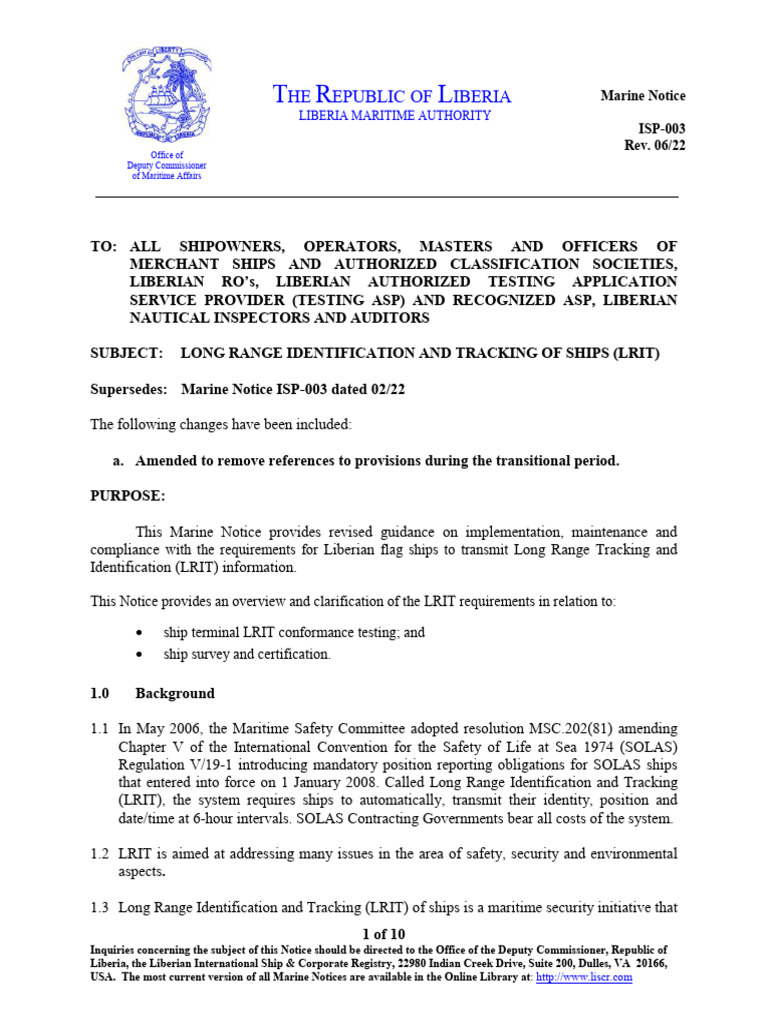 ISP-003_Rev.06-22 - LONG RANGE IDENTIFICATION AND TRACKING OF SHIPS ...