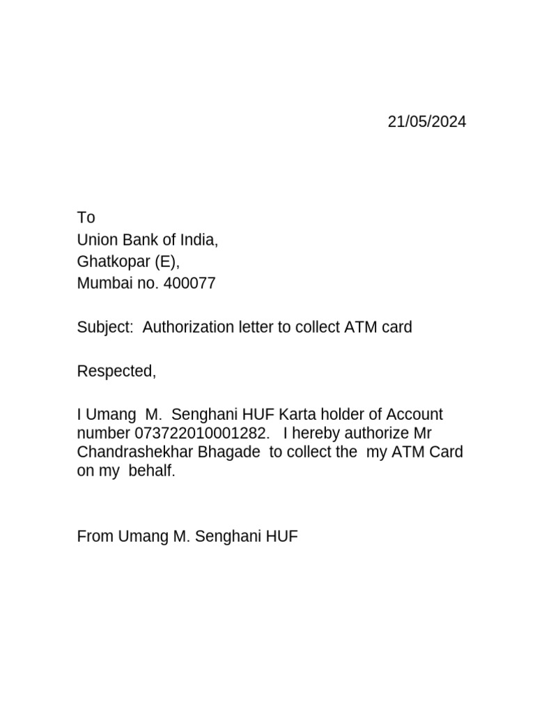 Bank Letter Format