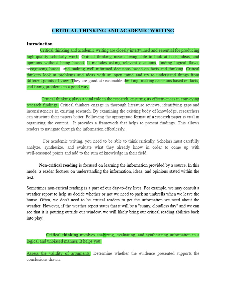 3 Critical Thinking and Academic Writing | PDF | Argument | Critical Thinking