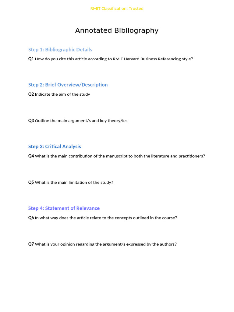Annotated Bibliography - Questions | PDF