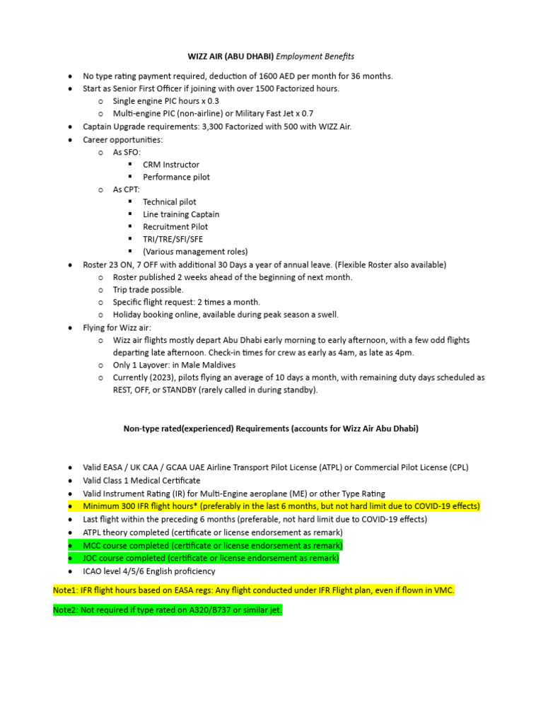 Wizz Air Pilot Employment Benefits | PDF | Instrument Flight Rules ...