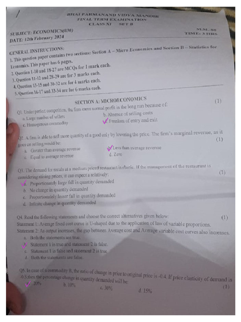 Eco Practice Exam (Class 11) | PDF