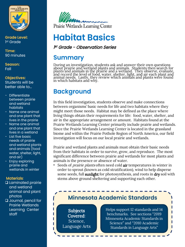 1st Grade Fall Habitat Basics - 0 | PDF