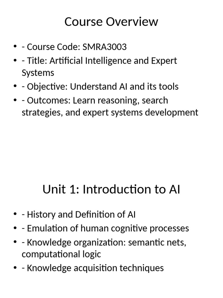 AI Expert Systems Syllabus | PDF