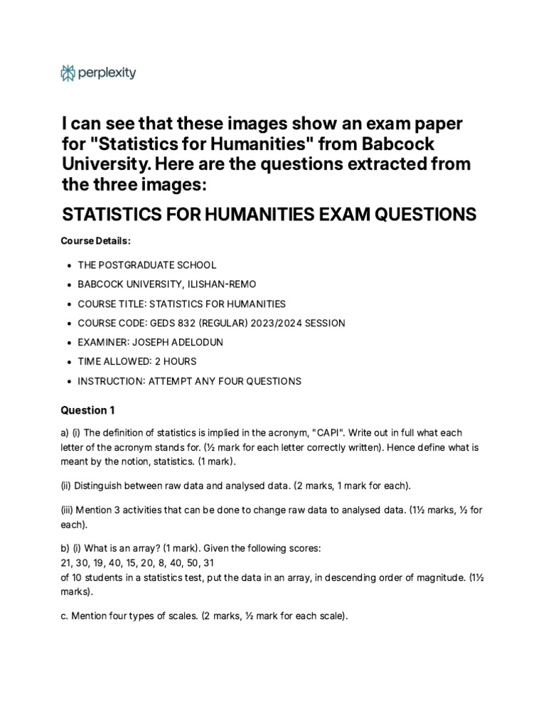 I Can See That These Images Show An Exam Paper For | PDF | Mode (Statistics) | Statistics