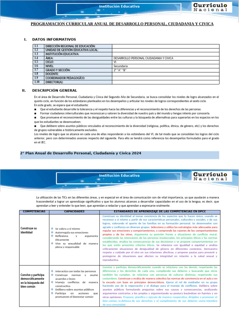 Programacion Anual DPCC 2° Año 2024 | PDF | Sustentabilidad | La sexualidad humana