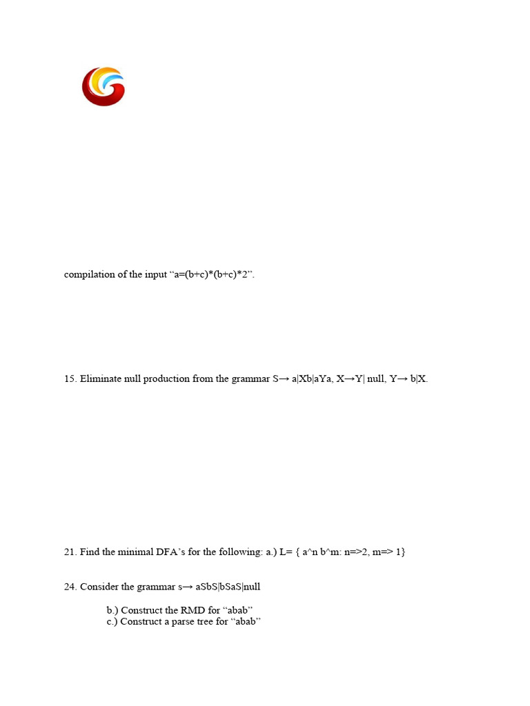 Compiler-Design-QB (Unit1 - 2) | PDF | Parsing | Formalism (Deductive)