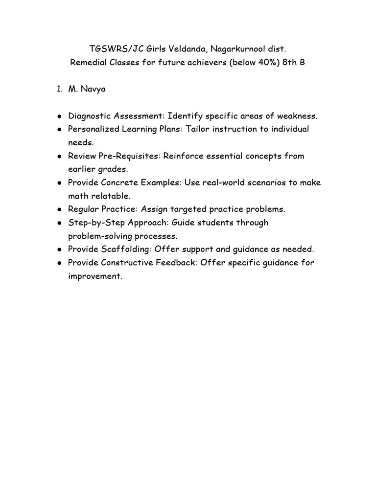 Remedial Math Strategies for 8th Grade | PDF | Mathematics | Learning