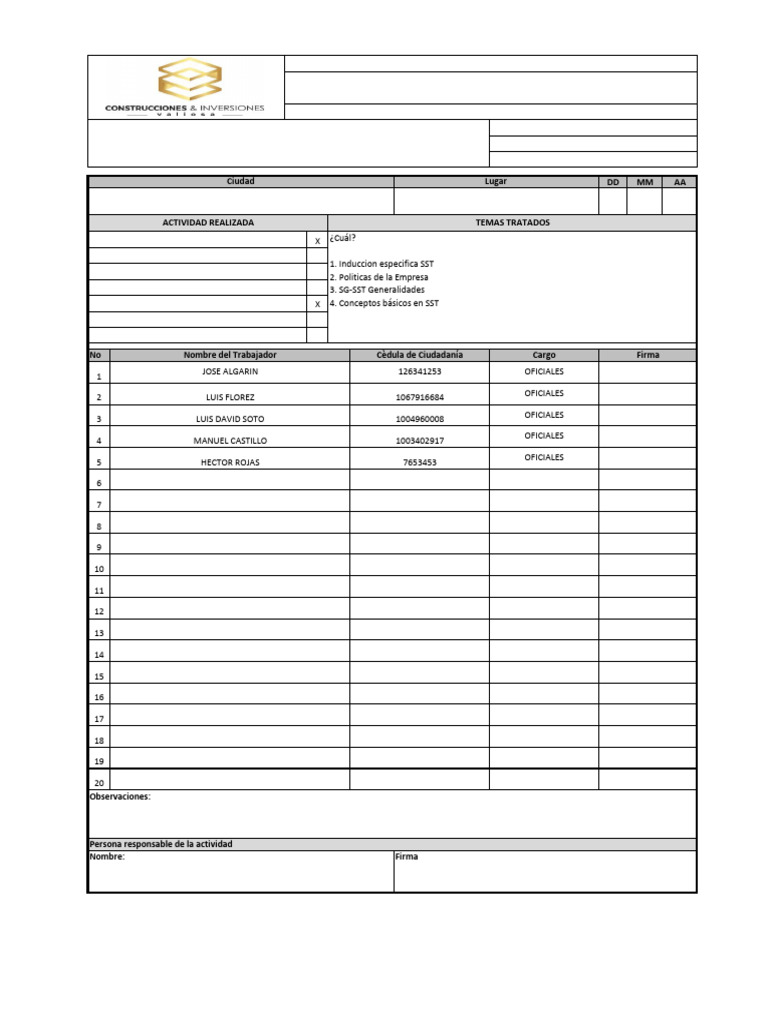 FT-SST-015 Formato de Registro de Asistencia2 | PDF
