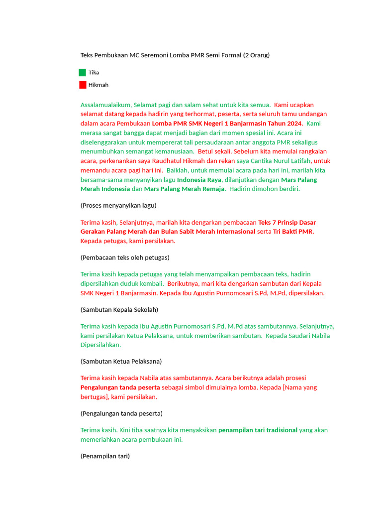 Teks Pembukaan MC Seremoni Lomba PMR Semi Formal | PDF