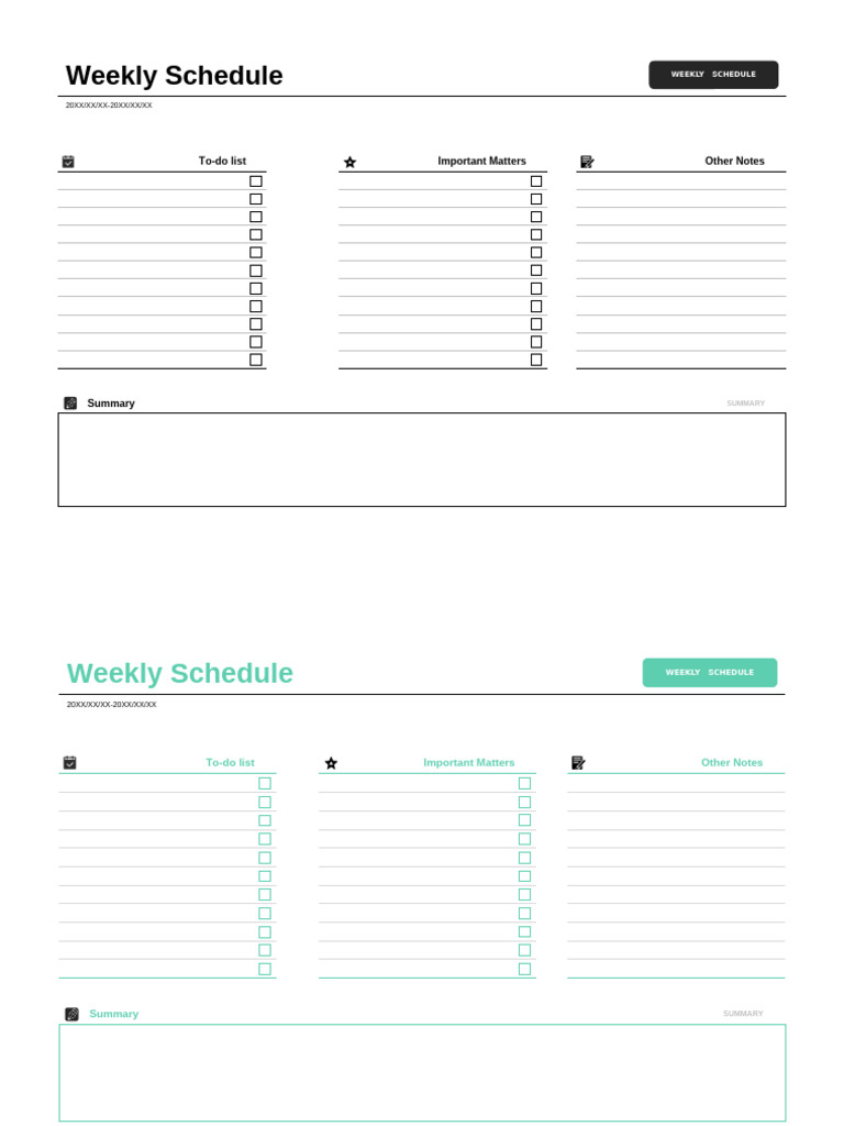 Weekly Schedule: To-Do List Important Matters Other Notes | PDF