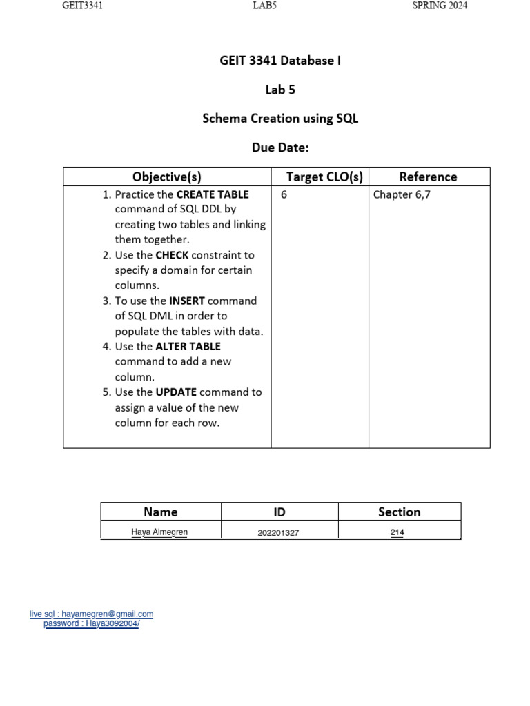 SQL Schema Creation Lab Guide | PDF | Sql | Information Technology Management