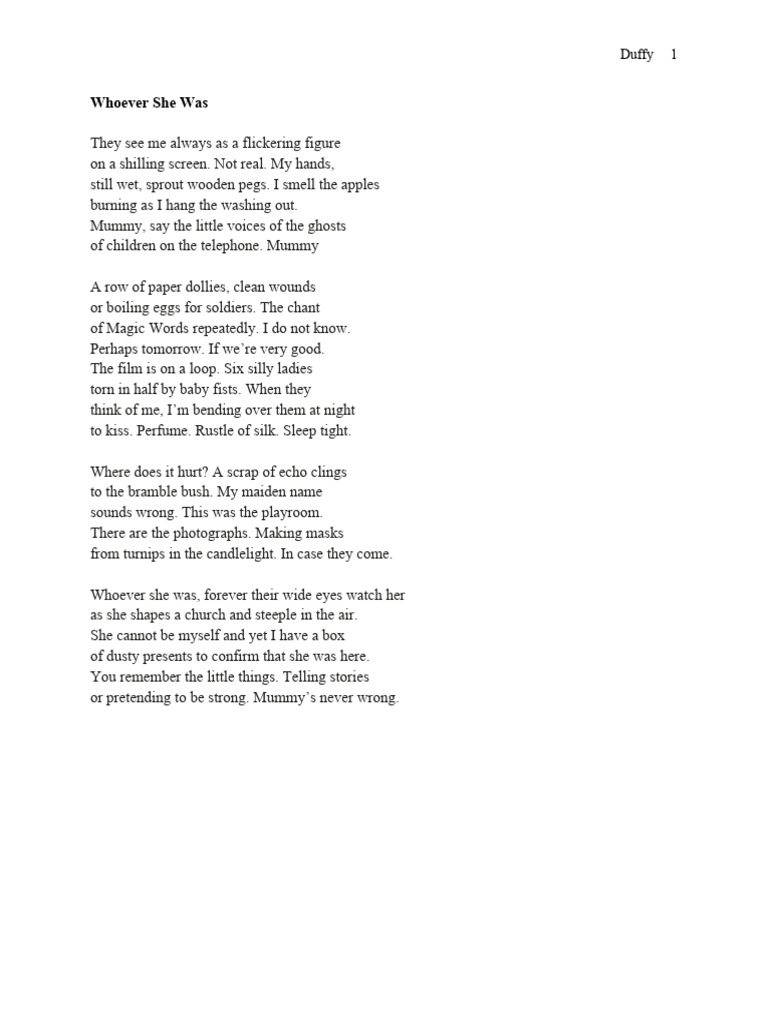 Analysis of Duffy's "Whoever She Was" | PDF