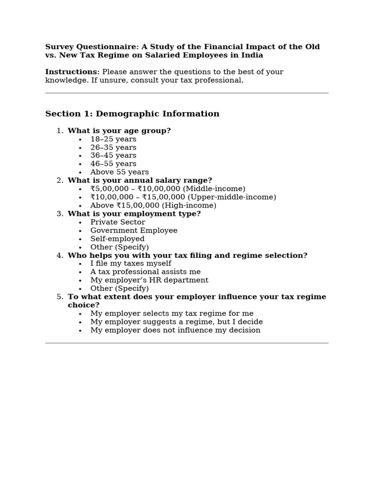 Field Project Questionnaire | PDF | Taxes | Employment