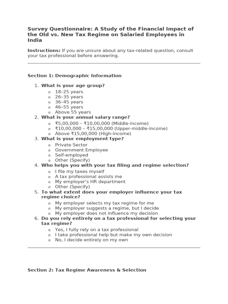 Survey Questionnaire Field Project | PDF | Taxes | Employment