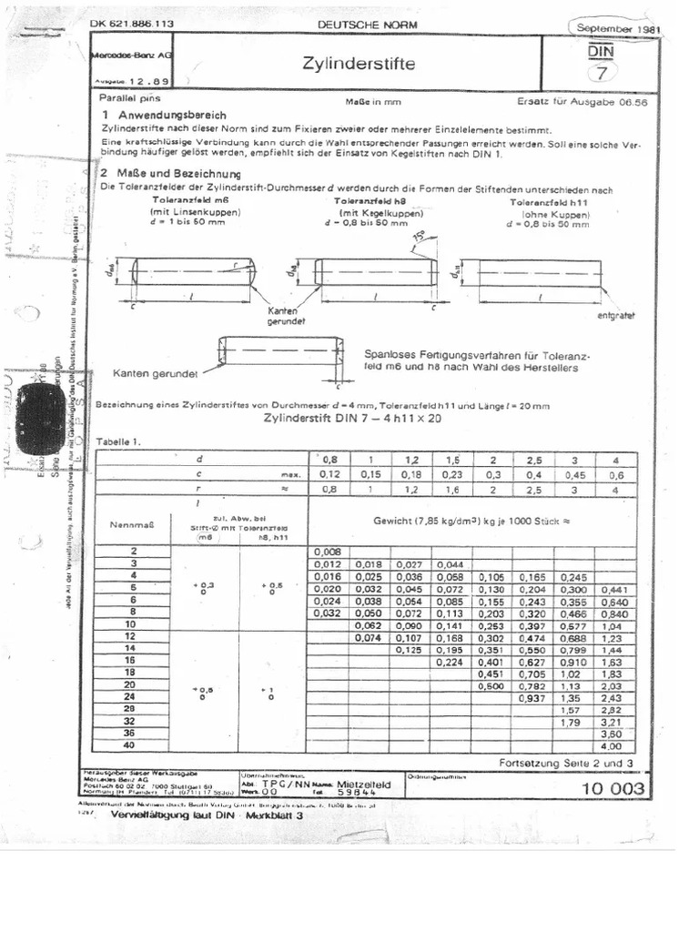 DIN 7 1981-09 (Pasadores Cilíndricos) | PDF