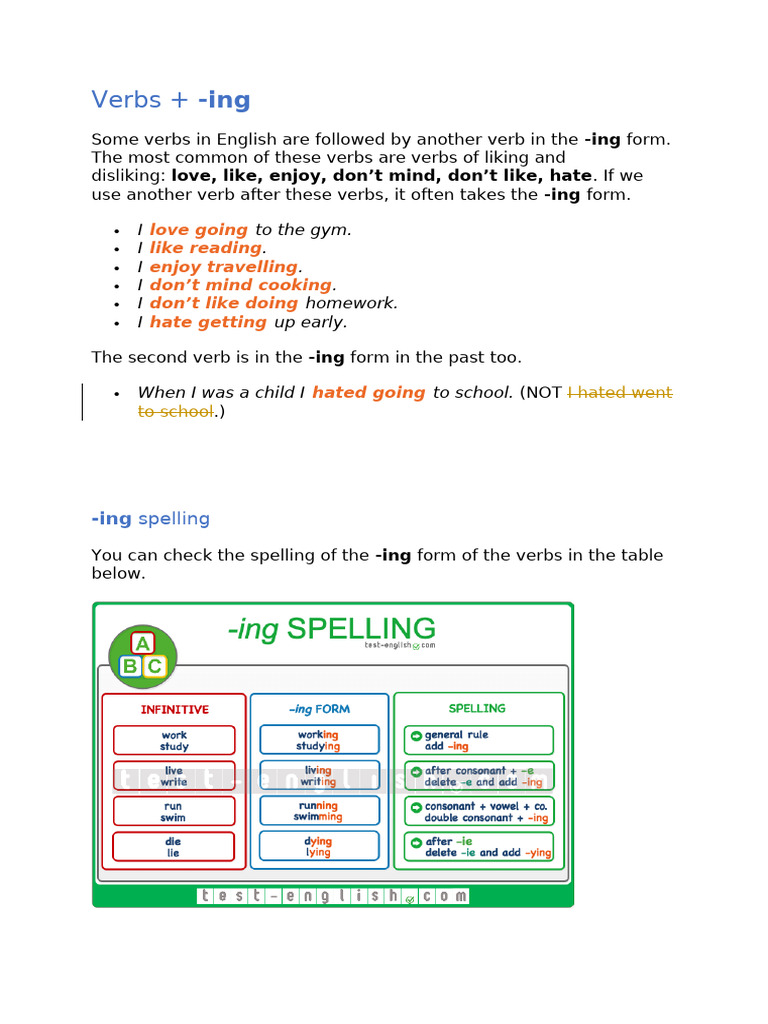 Verbs Followed by -ing or To Infinitive | PDF | Grammar | Syntax