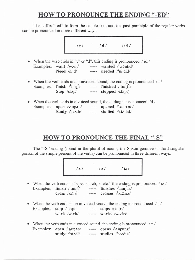 Pronouncing "-ed" and "-s" Endings | PDF