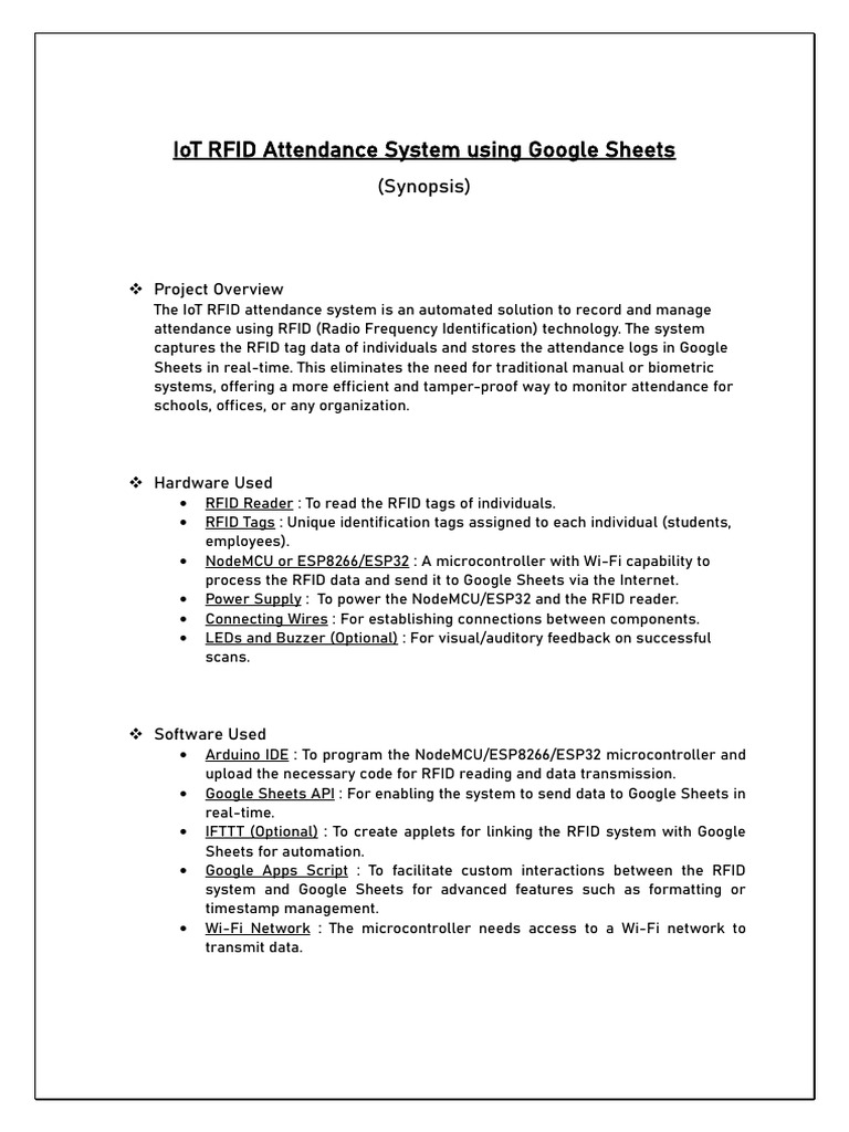 IoT RFID Attendance System Using Google Sheets | PDF | Radio Frequency ...