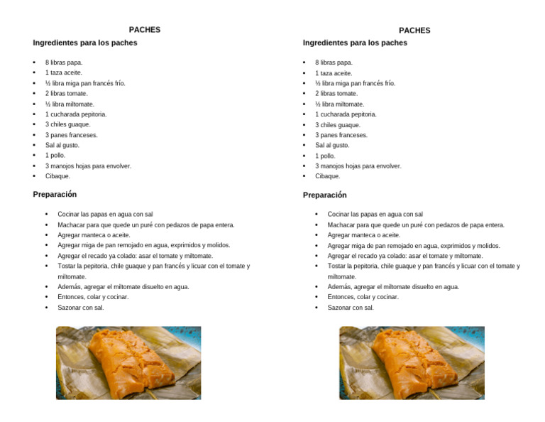 Receta de Paches | PDF | Cocina latinoamericana | Cocinando