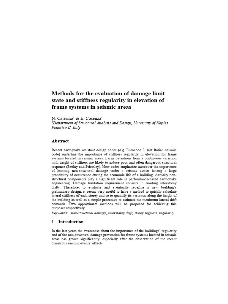 Methods For The Evaluation of Damage Limit State and Stiffness ...
