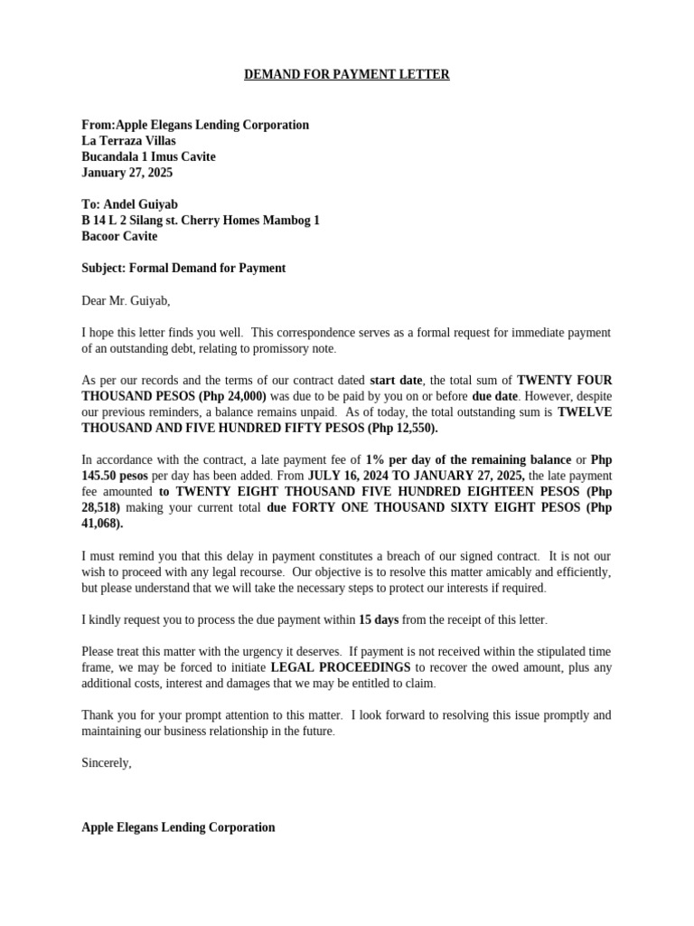Demand for Payment: Php 41,068 Due | PDF