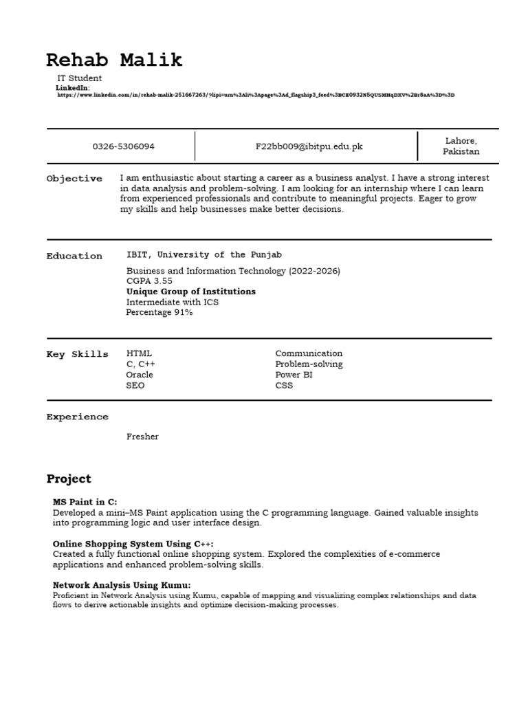 Business Analyst Internship Resume | PDF