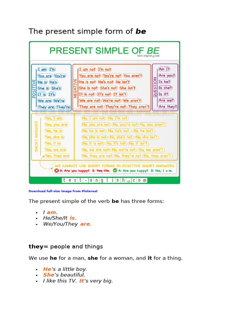 Present Simple Forms of To Be' | PDF | Linguistic Typology | Linguistics