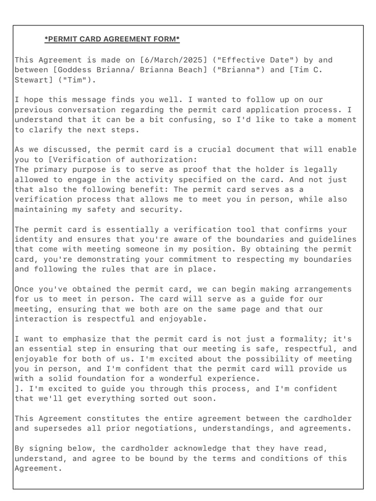 Goddess Brianna Permit Card Agreement | PDF