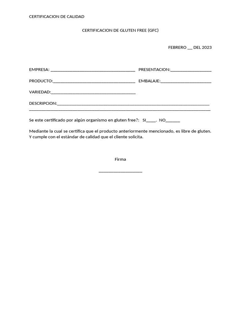 Certificación Gluten Free 2023 | PDF