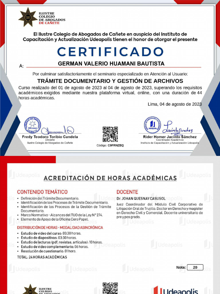 CERTIFICADO TRAMITE DOCUMENTARIO | PDF