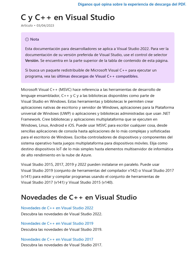 CPP Overview MSVC 170 | PDF | Entorno de desarrollo integrado | C