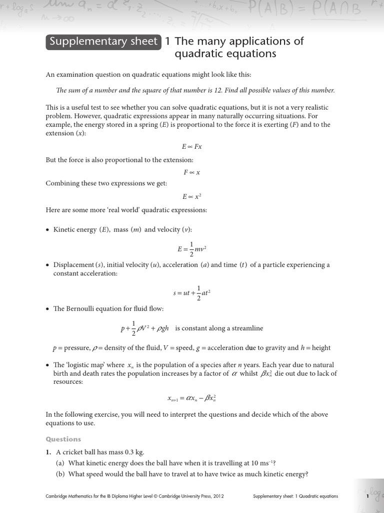 Real-World Applications of Quadratic Equations | PDF | Logarithm ...