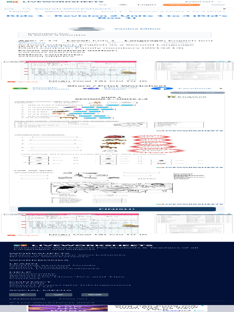 Kids 1 - Revision 2 Units 1 To 4 (Kid's Box 1) Worksheet Live Worksheets | PDF