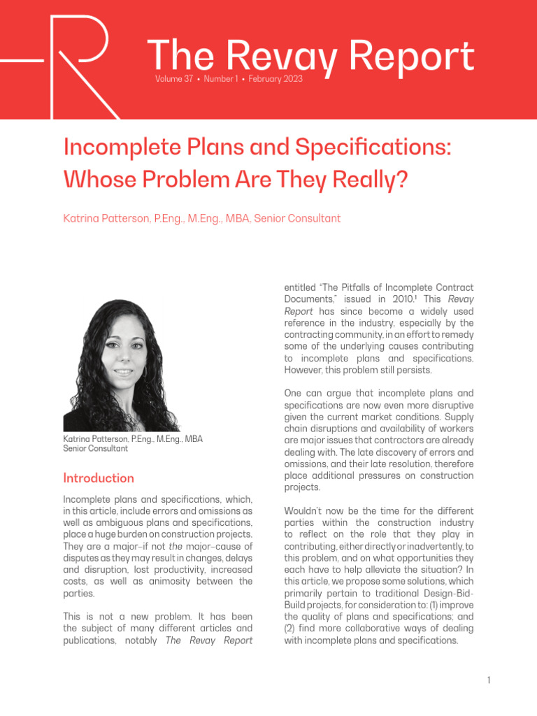 RRV37N1EN-ELECTRONIC-1 - Incomplete Plans and Specifications | PDF ...