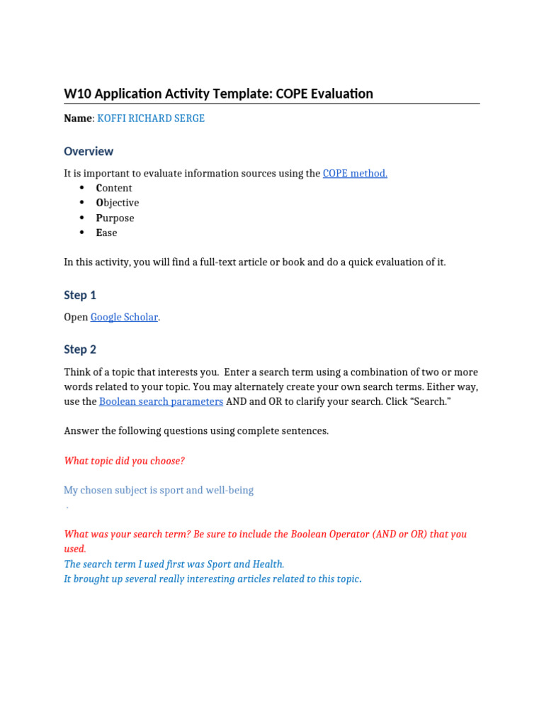 COPE Evaluation Template for Articles | PDF | Communication | Cognition