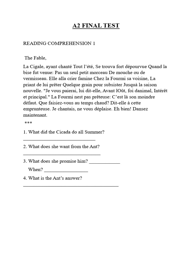 A2 French Final Exam Practice | PDF
