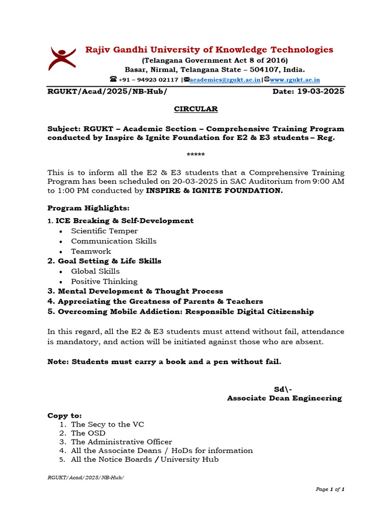 Circular For Insprire & Ignite Foundation - E2 & E3 | PDF