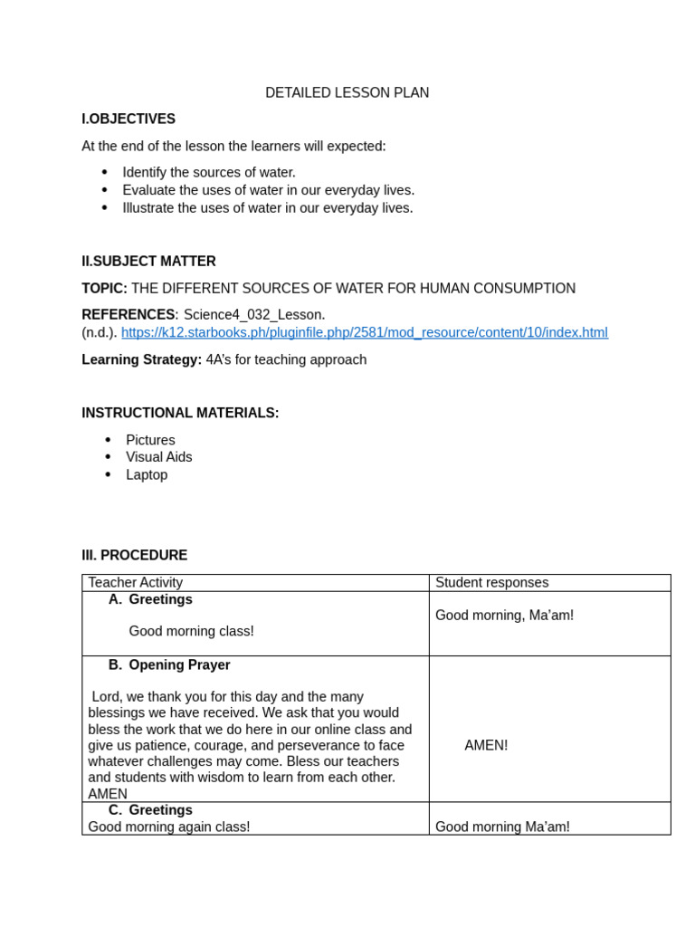 DETAILED LESSON PLAN Grade 4 | PDF | Water | Lesson Plan