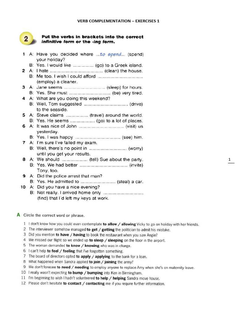 Verb Complementation Ex1 | PDF