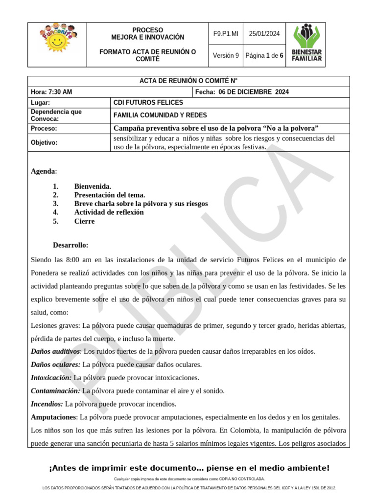 Acta Niños No A La Polvora | PDF