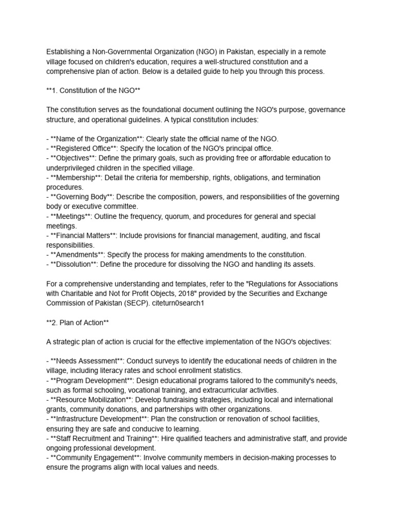 NGO Setup Guide for Children's Education in Pakistan | PDF | Non ...