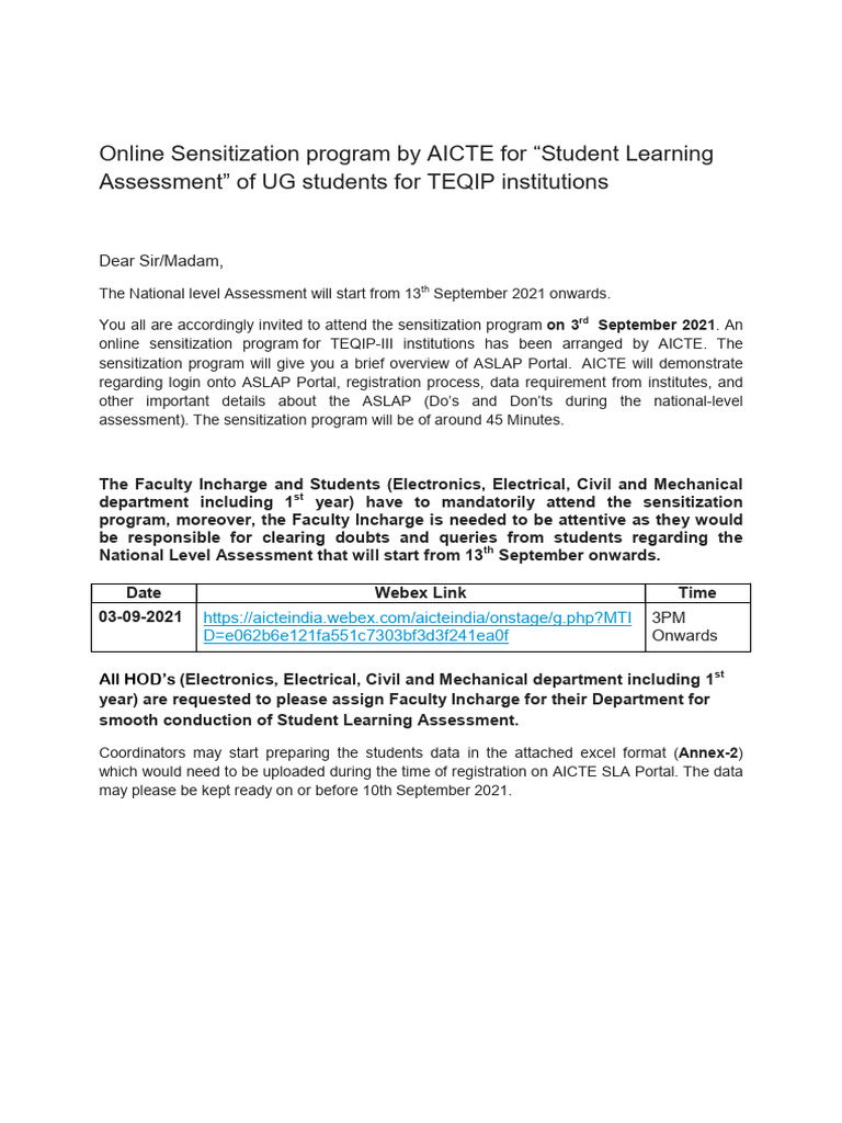 AICTE Online Program for Student Assessment | PDF