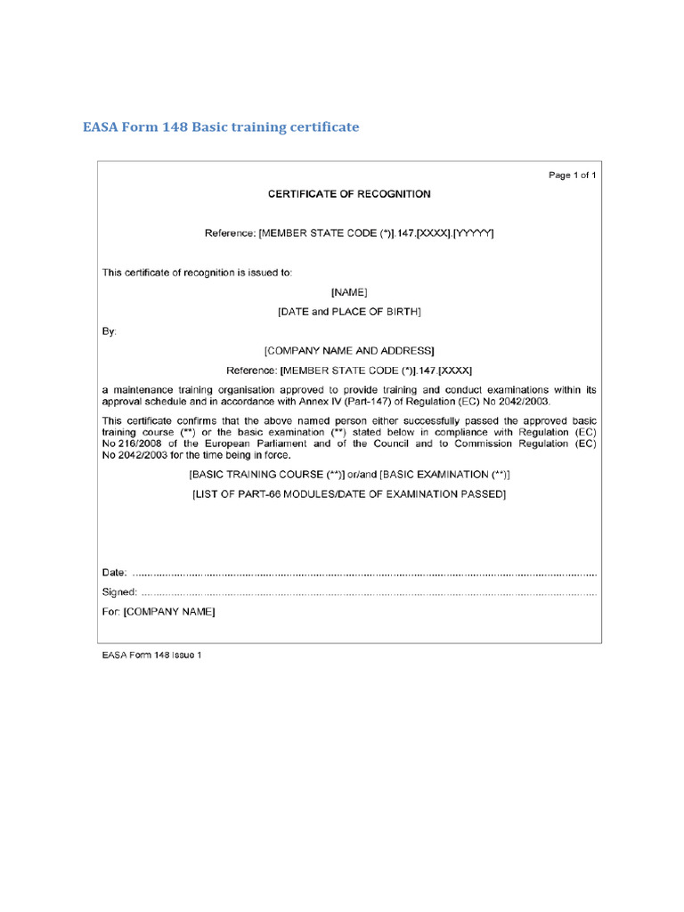 EASA Form-148 Basictrainingcertificate1 | PDF