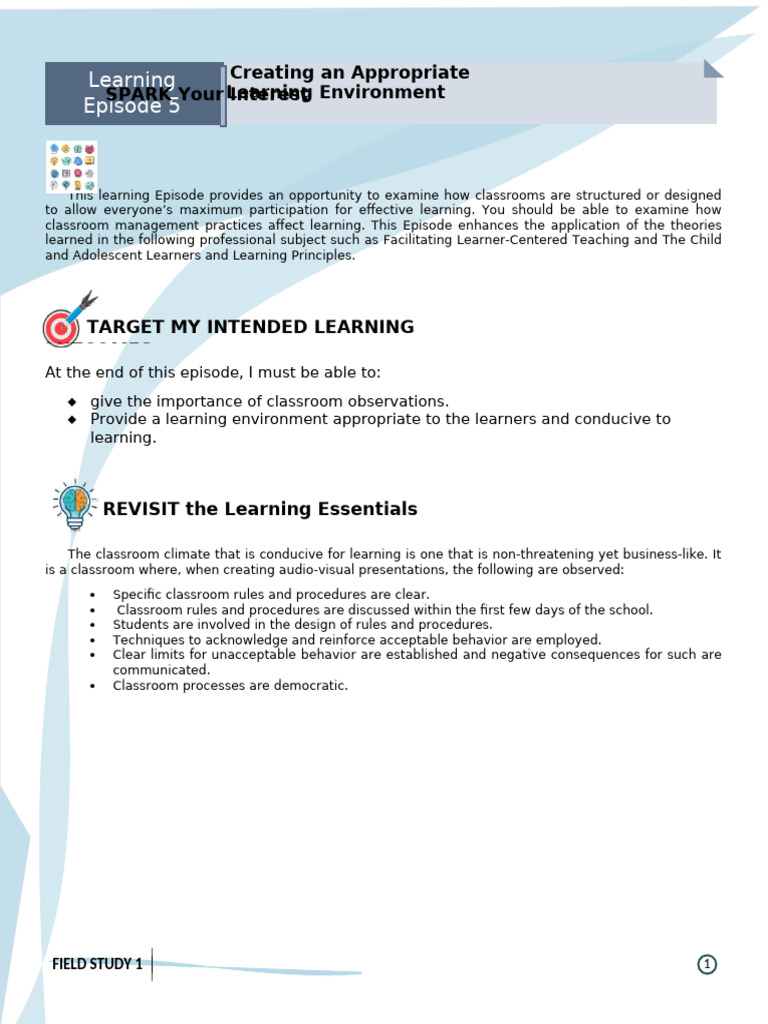 ELC 101 Learning Episode 5 | PDF | Learning | Classroom Management