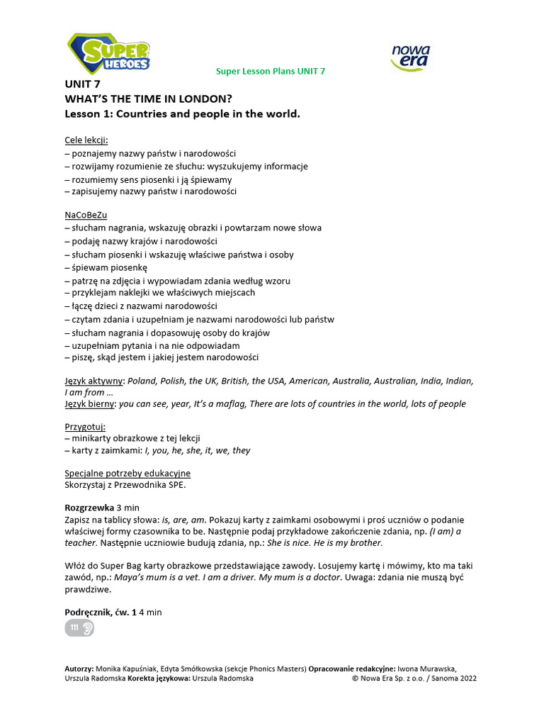 Super Heroes 3 Unit 7 Super Lesson Plans | PDF