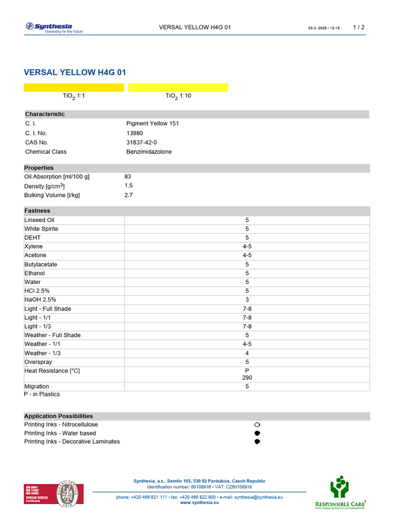 TDS Versal Yellow h4g 012 Eng GB | PDF | Paint | Materials