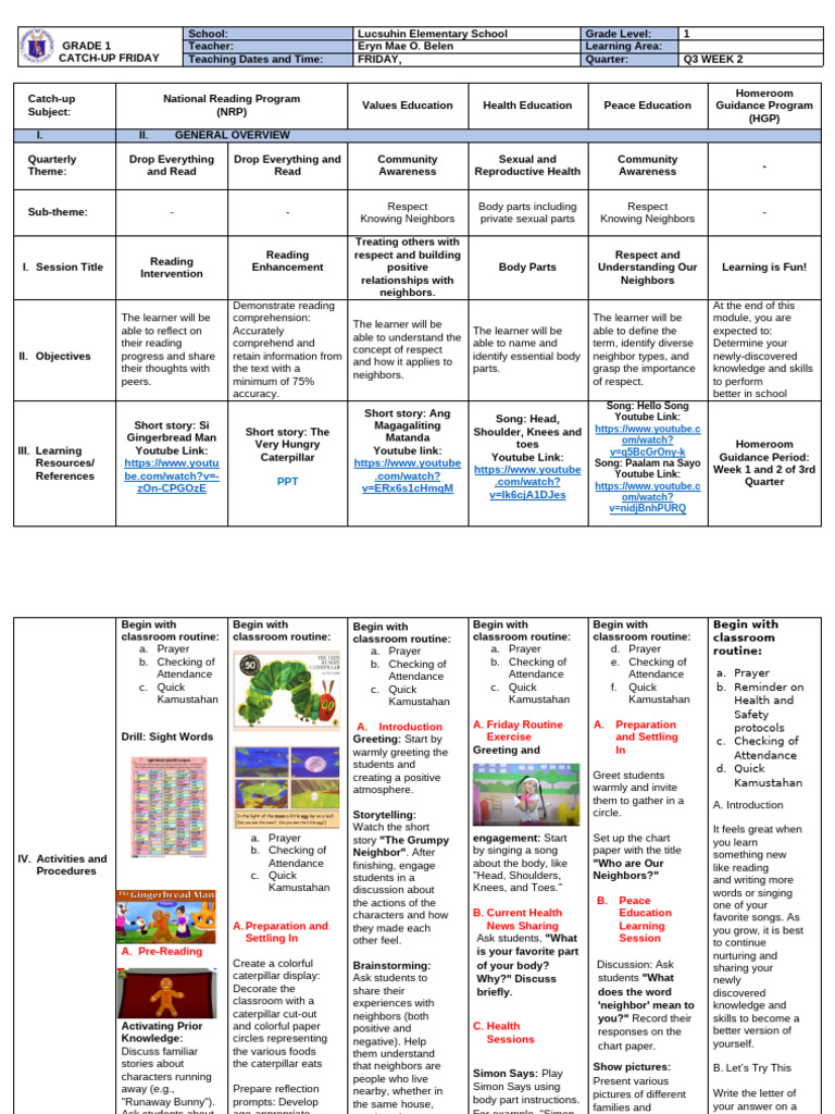 DLL Catch Up Friday Week 2 | PDF | Learning | Teachers