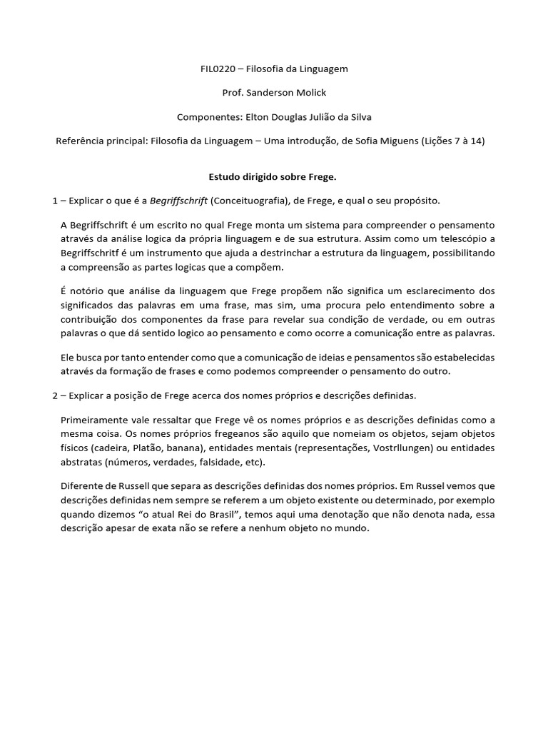 Estudo Dirigido - Frege-Russell | PDF | Gottlob Frege | Bertrand Russell